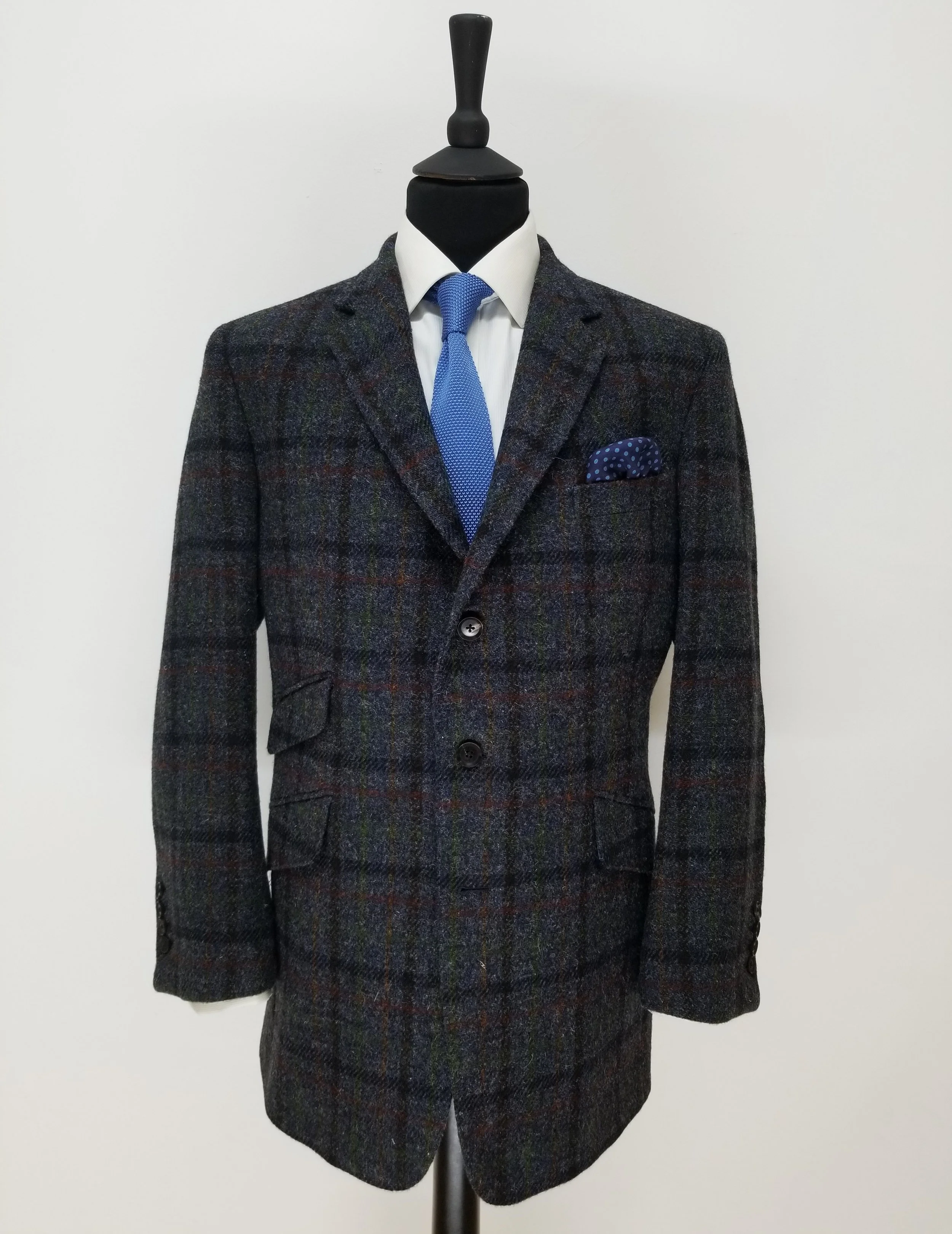 Harris Tweed Jacket with Red, Orange and Green Check — TWEED ADDICT