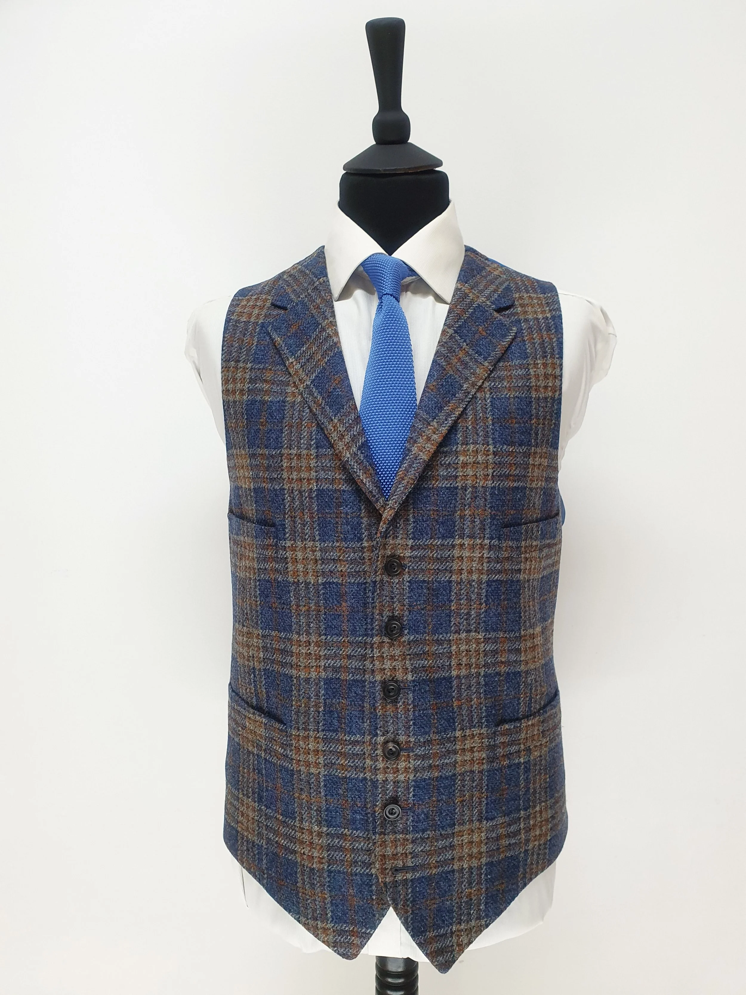 Blue Check Waistcoat in Holland and Sherry Tweed — TWEED ADDICT