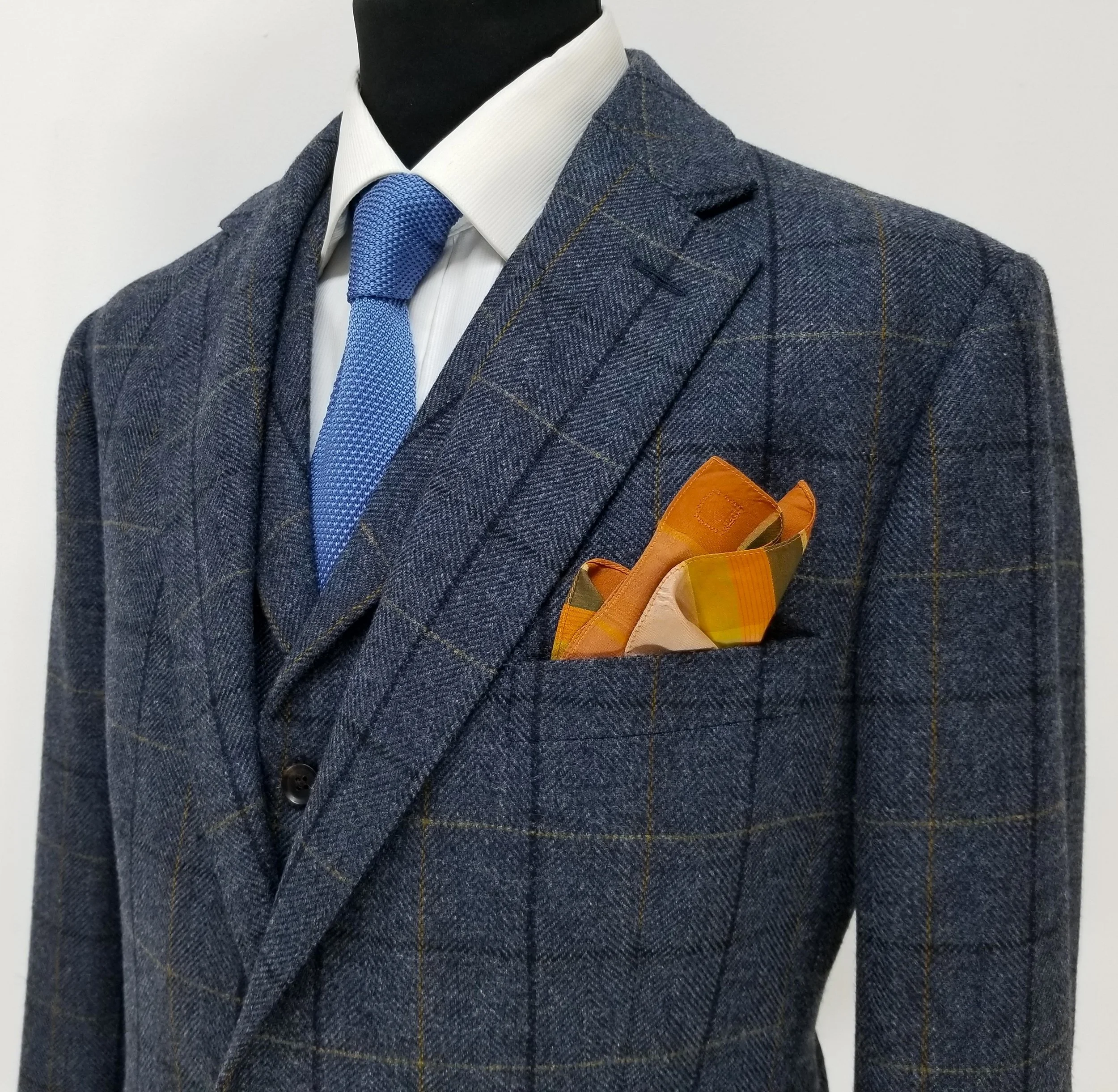 3 Piece Suit in Denim Blue Checked Tweed — TWEED ADDICT