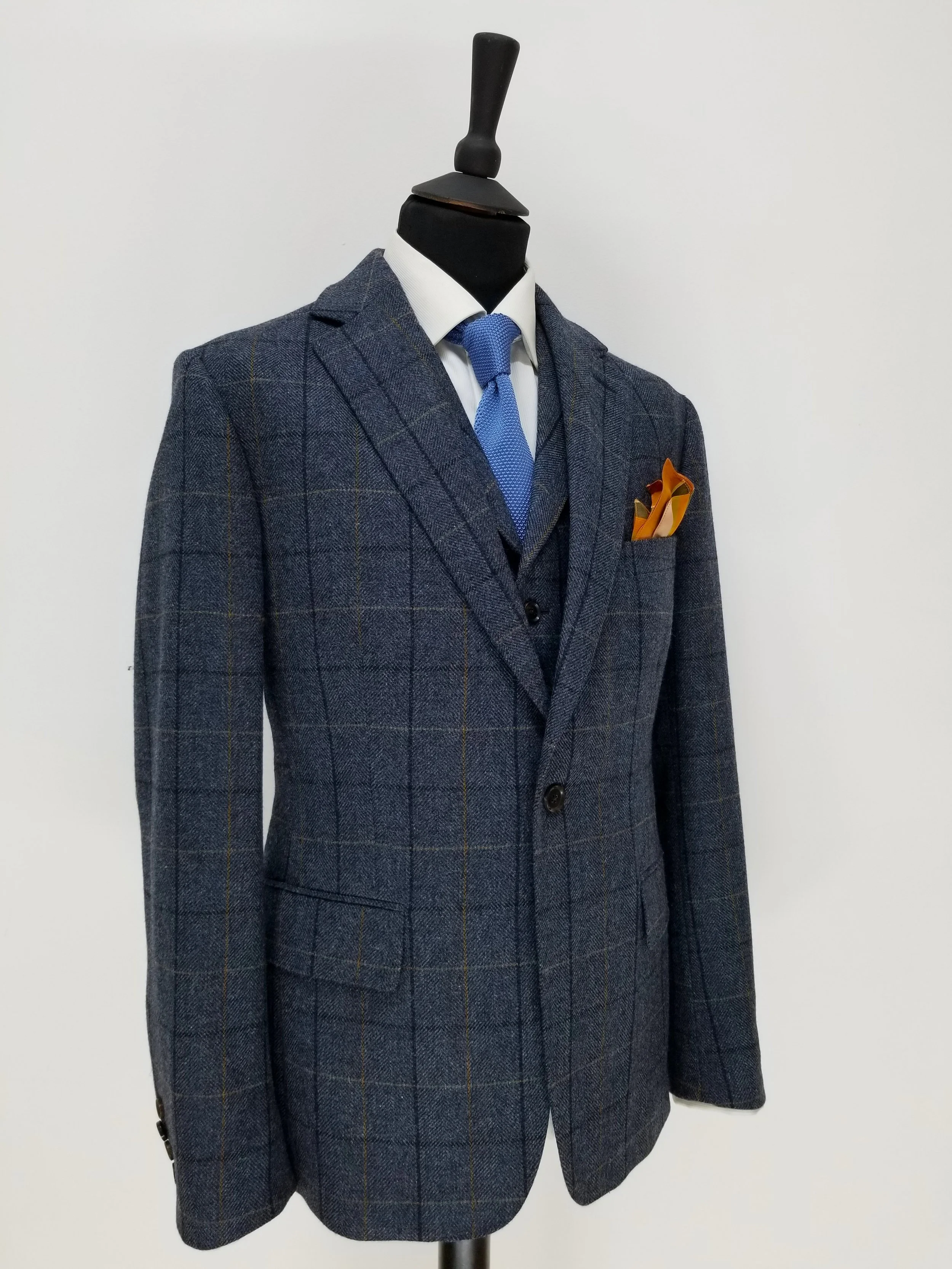 3 Piece Suit in Denim Blue Checked Tweed — TWEED ADDICT