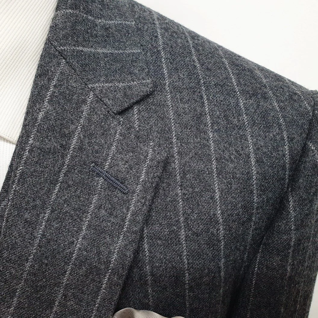 3 Piece Suit in Grey Flannel Chalk Stripe by HFW — TWEED ADDICT