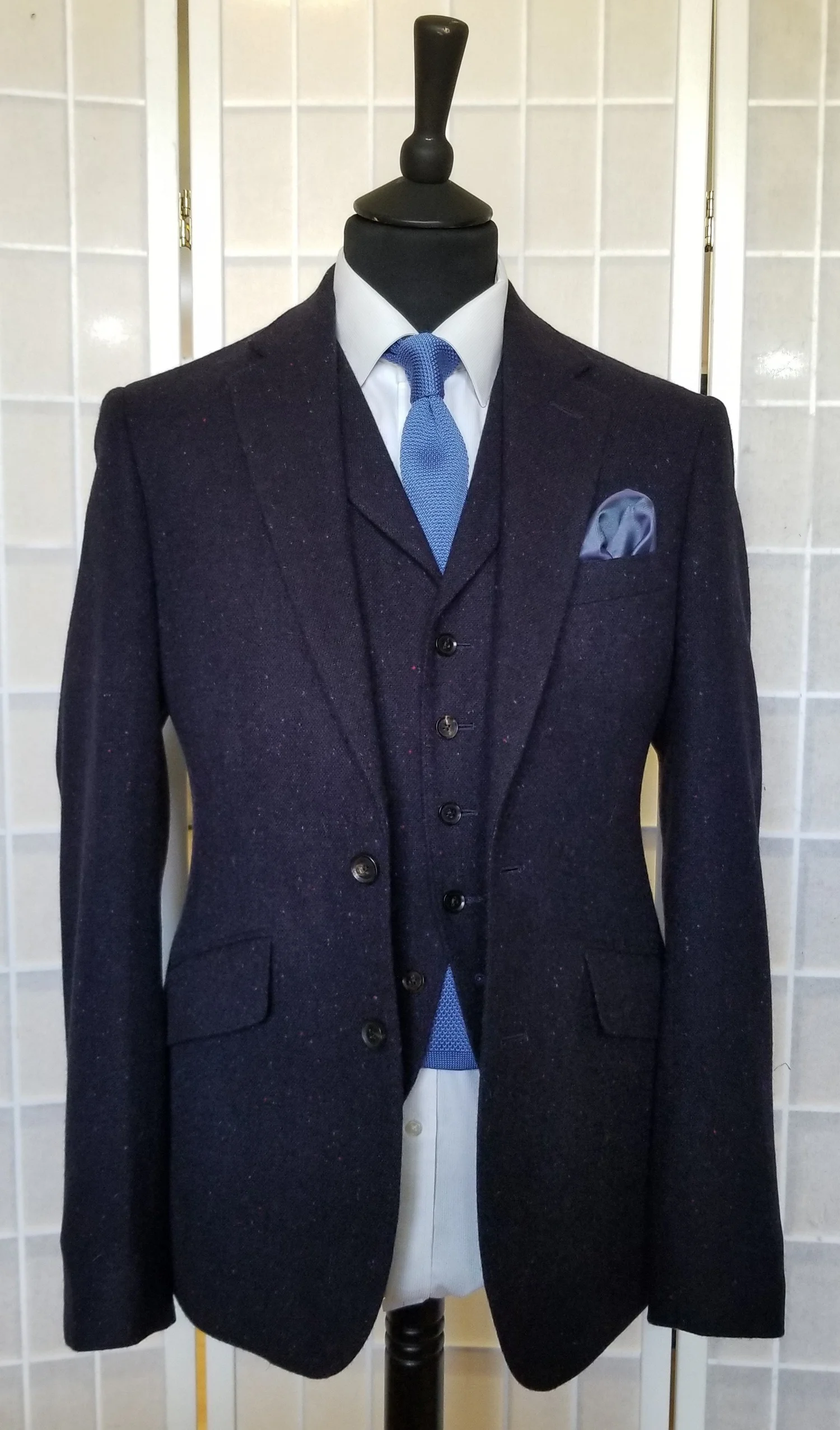 3 Piece Suit in Navy Blue Donegal Tweed — TWEED ADDICT