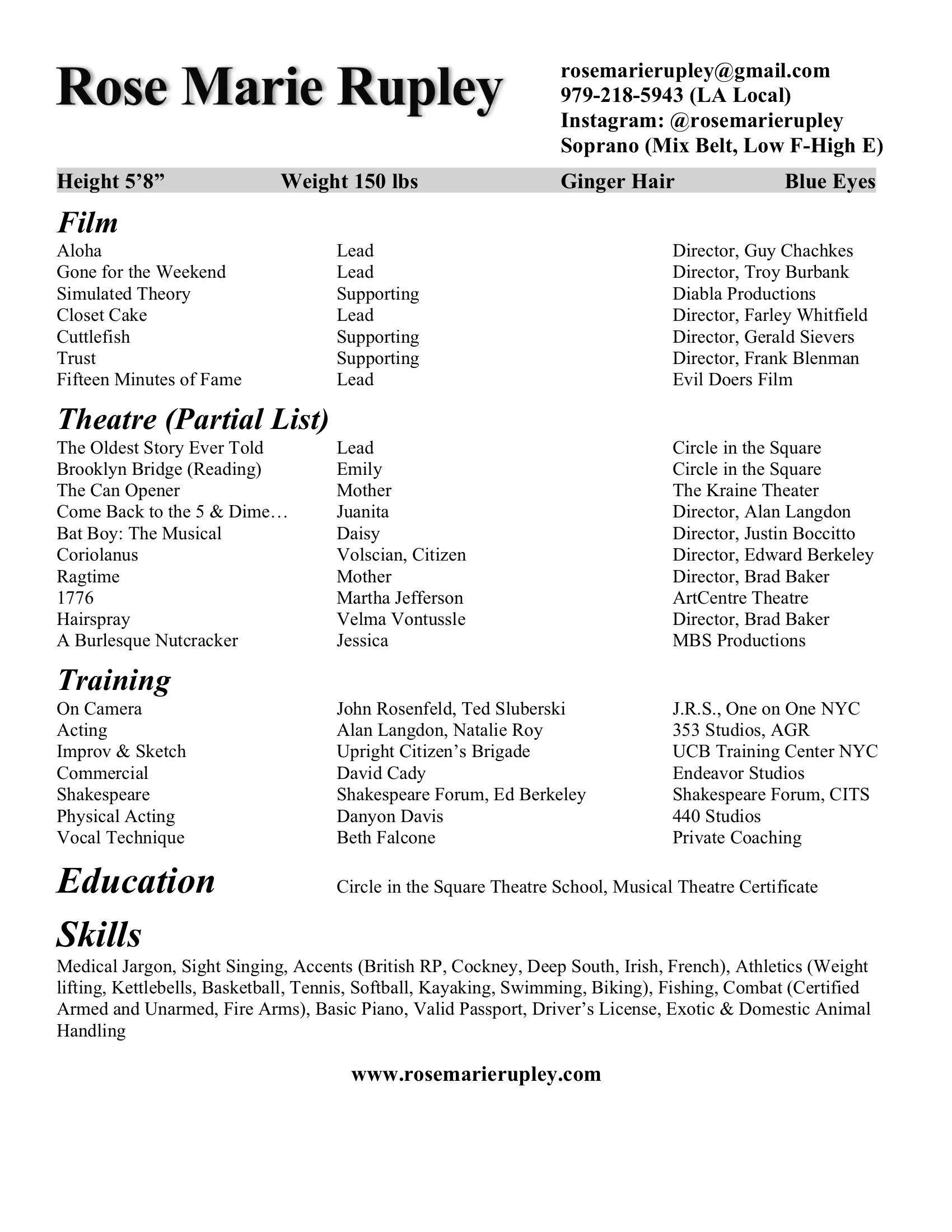 Resume — Rose Marie Rupley