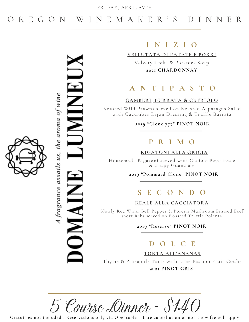 5 courses Dinner — Rosmarino