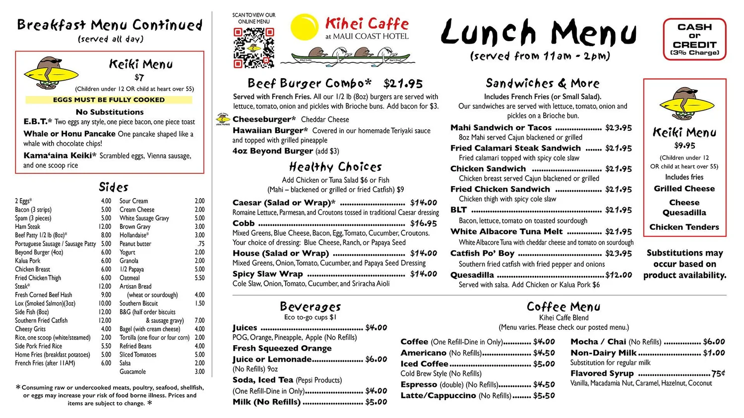 Menu — Kihei Caffe