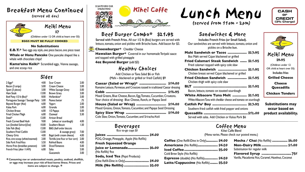 Menu — Kihei Caffe
