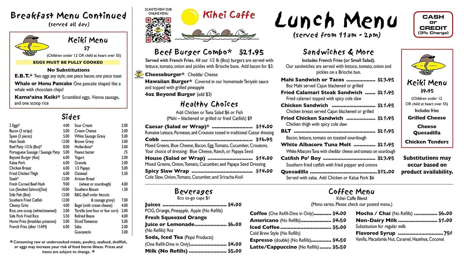 Menu — Kihei Caffe