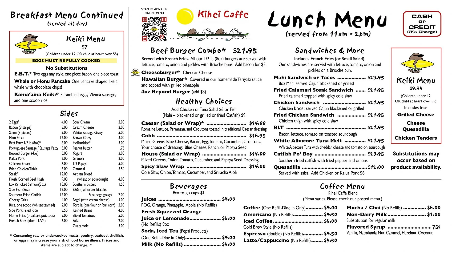 Menu — Kihei Caffe