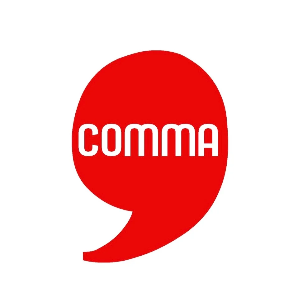 White Circle With Red Comma Logo