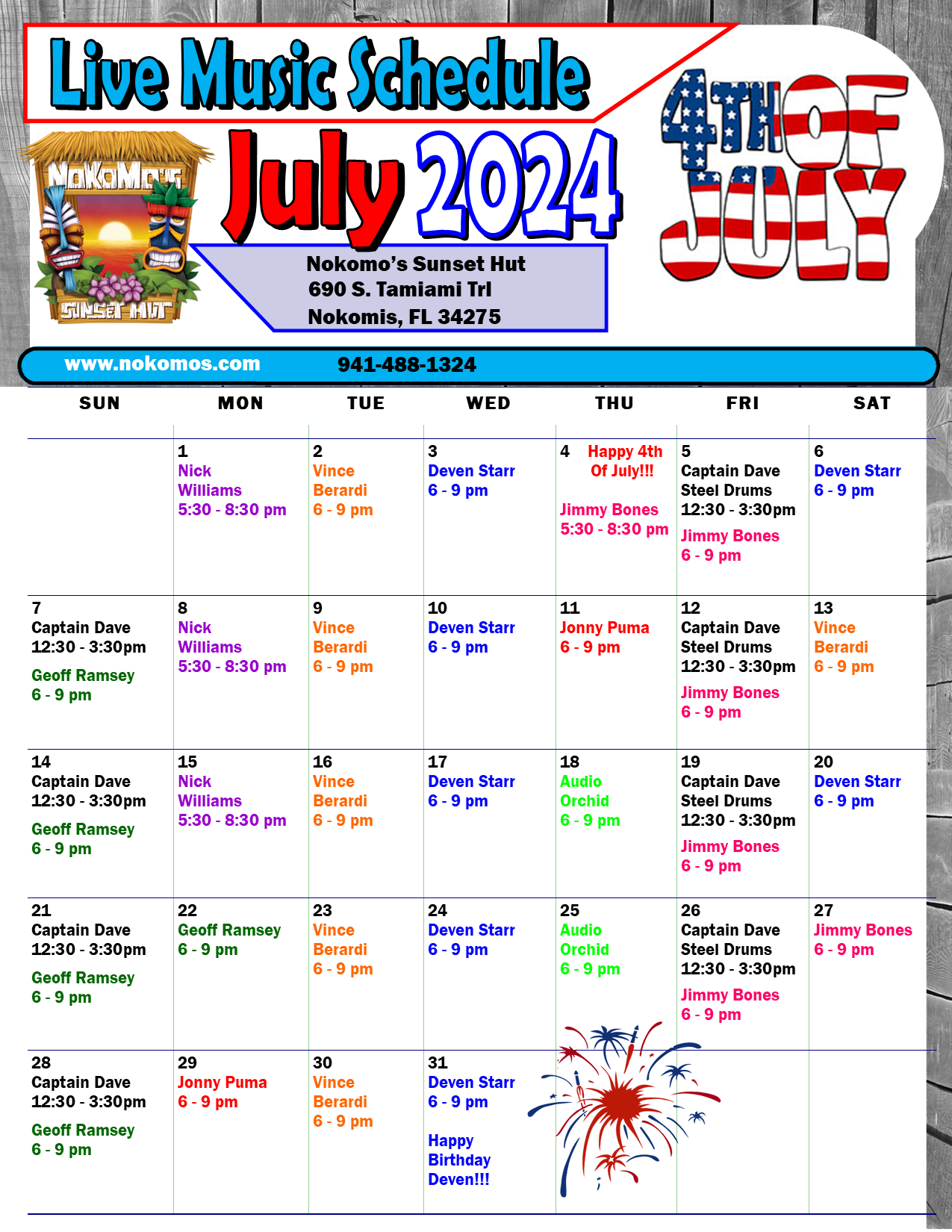 Live Music Schedule — Nokomo's Sunset Hut