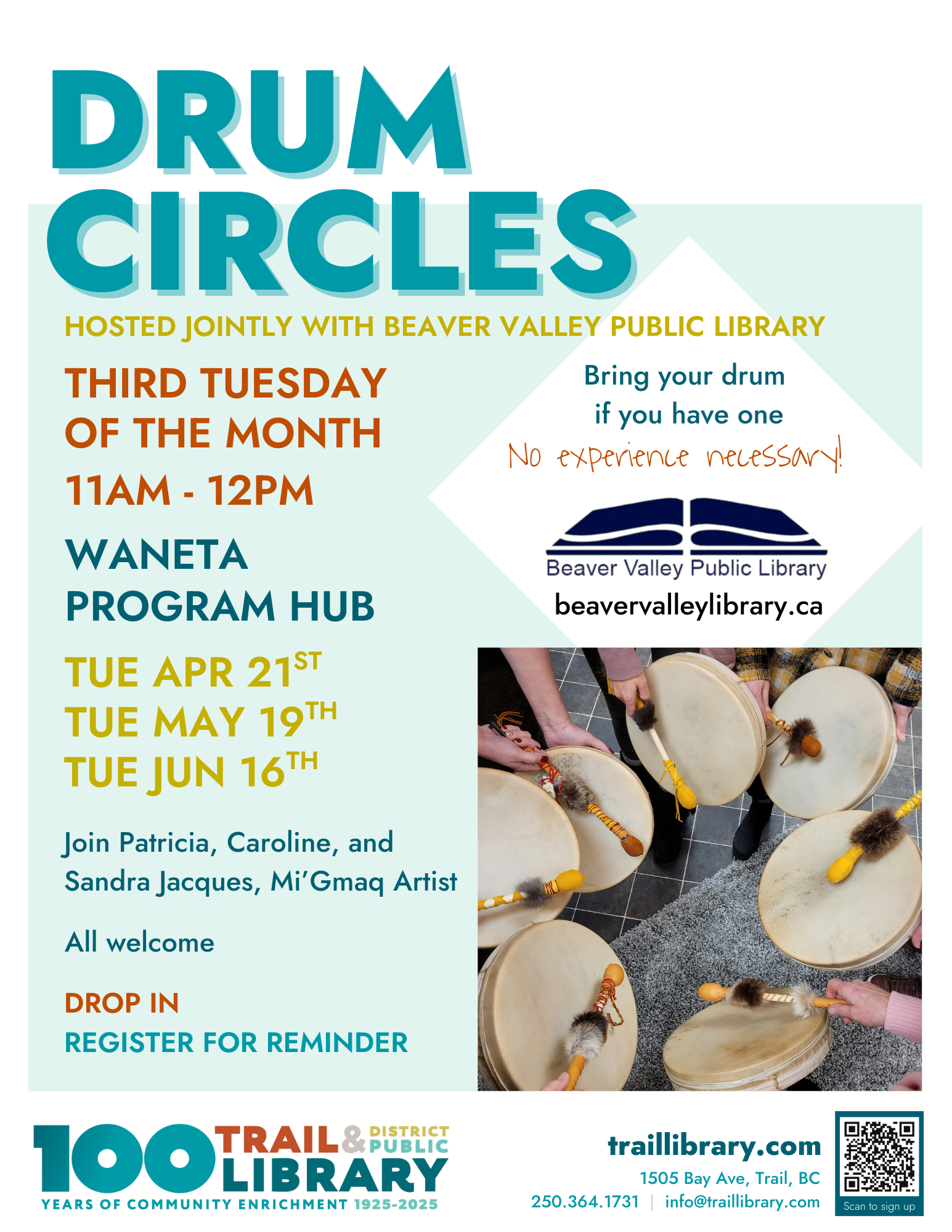 Joint Drum Circles @ Waneta Program Hub — Trail & District Public Library