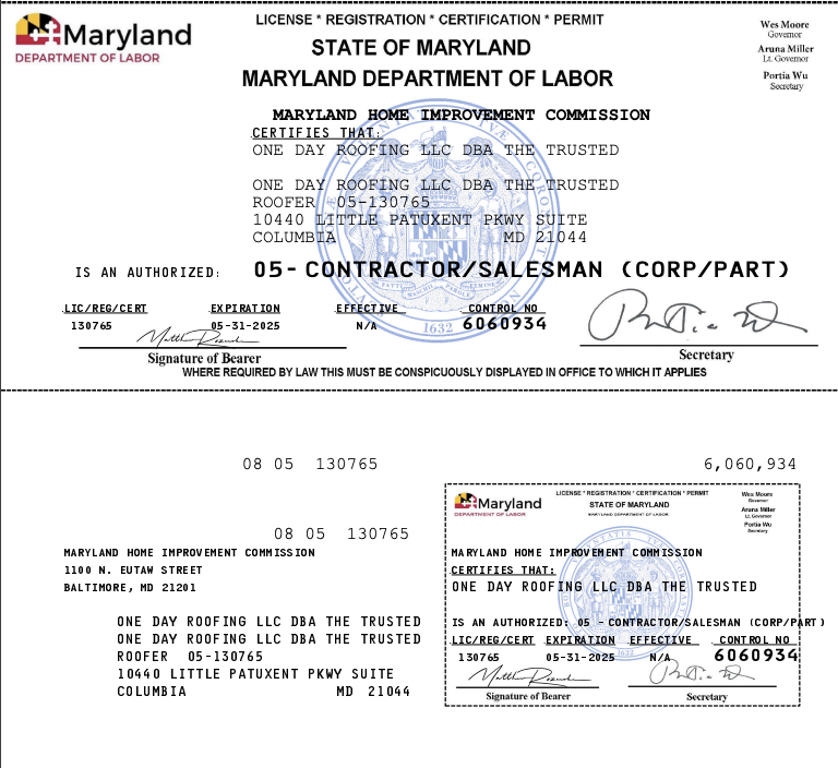 Maryland's #1 Roofing company — One Day Roofing