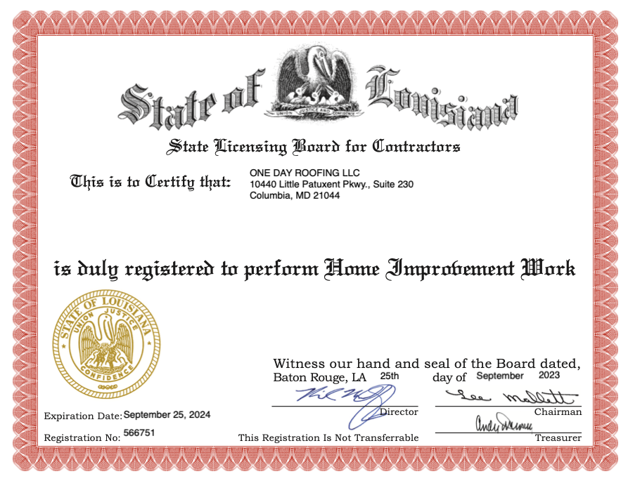 Louisiana's #1 Roofing company — One Day Roofing