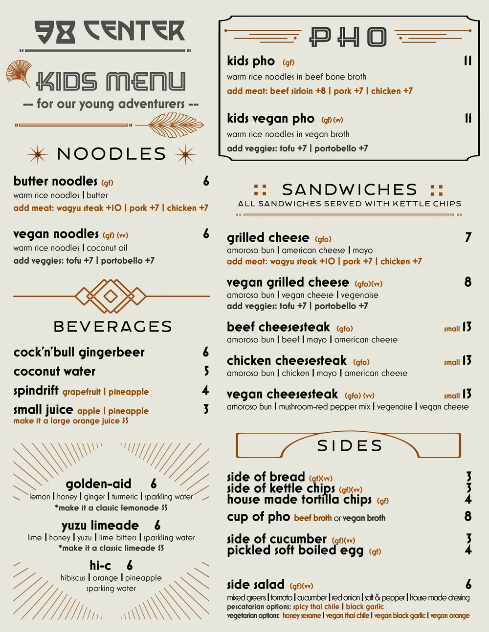 Lunch & Dinner Menu — 98 CENTER MOAB Restaurant