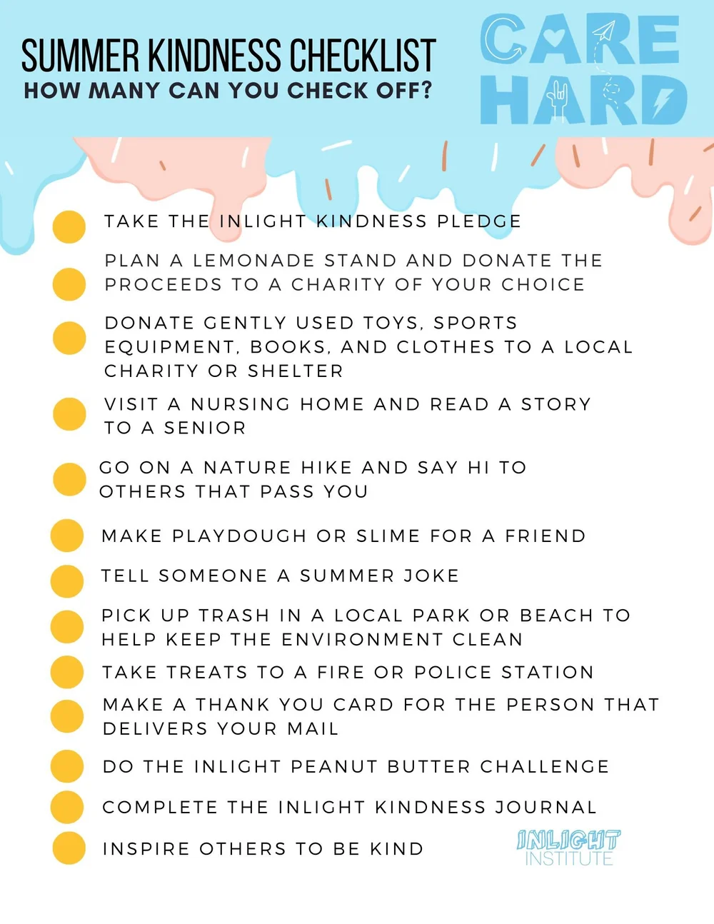 Kindness Calendar Checklist — InLight Institute