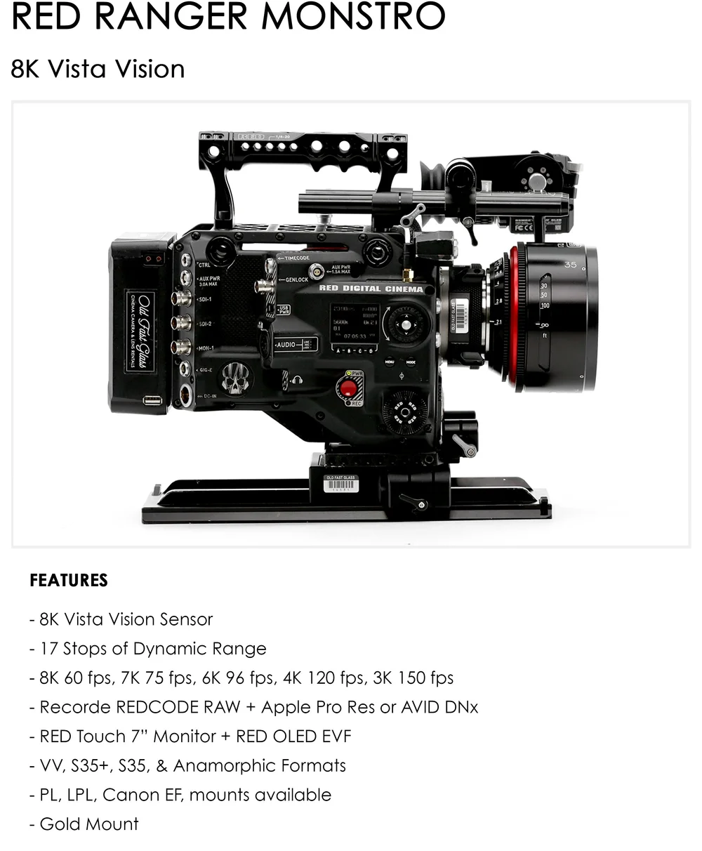 RED RANGER MONSTRO 8K — OLD FAST GLASS