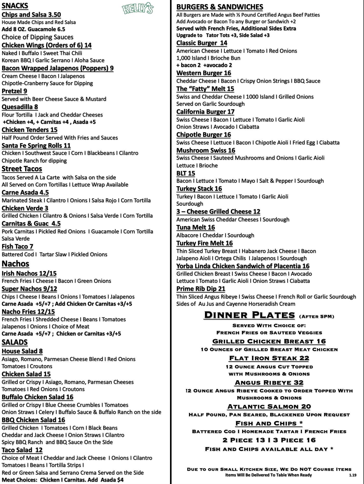 Menus — Kelly's Korner