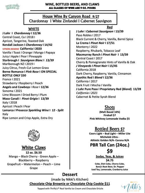 Menus — Kelly's Korner