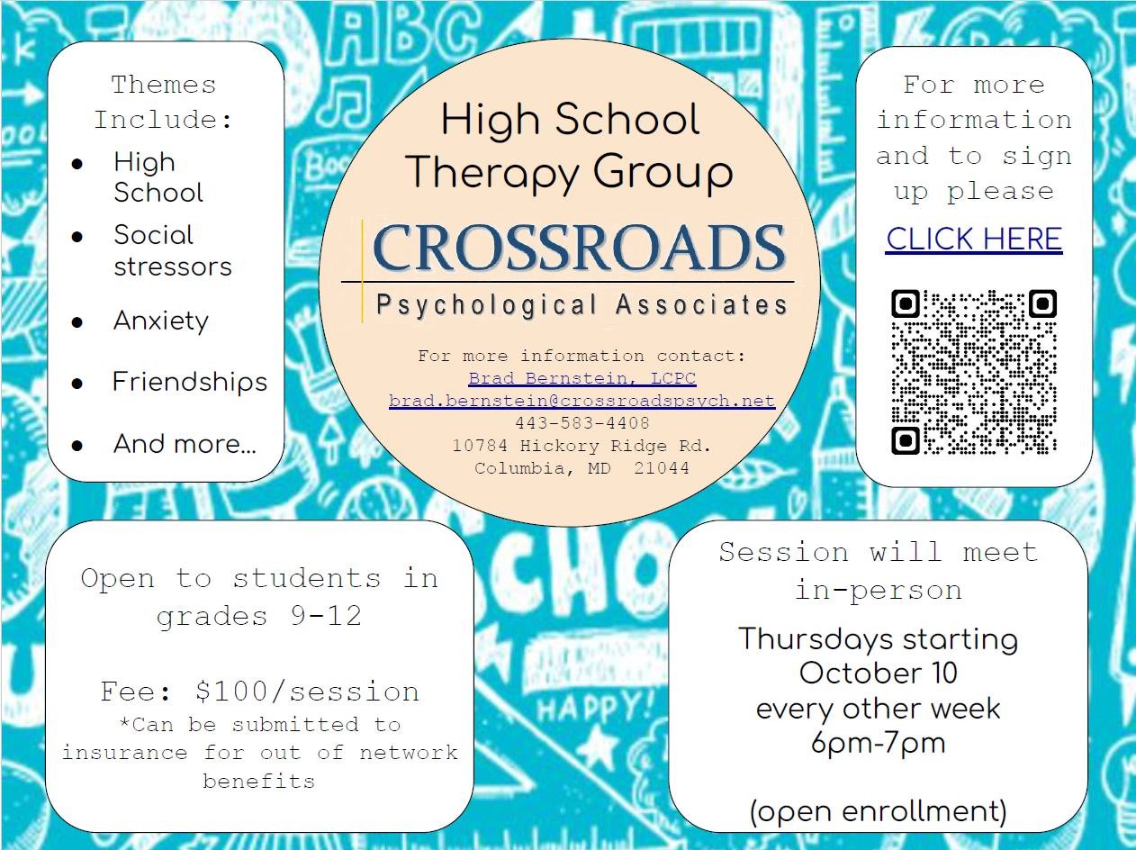 In Person High School Therapy Group in Columbia, MD
