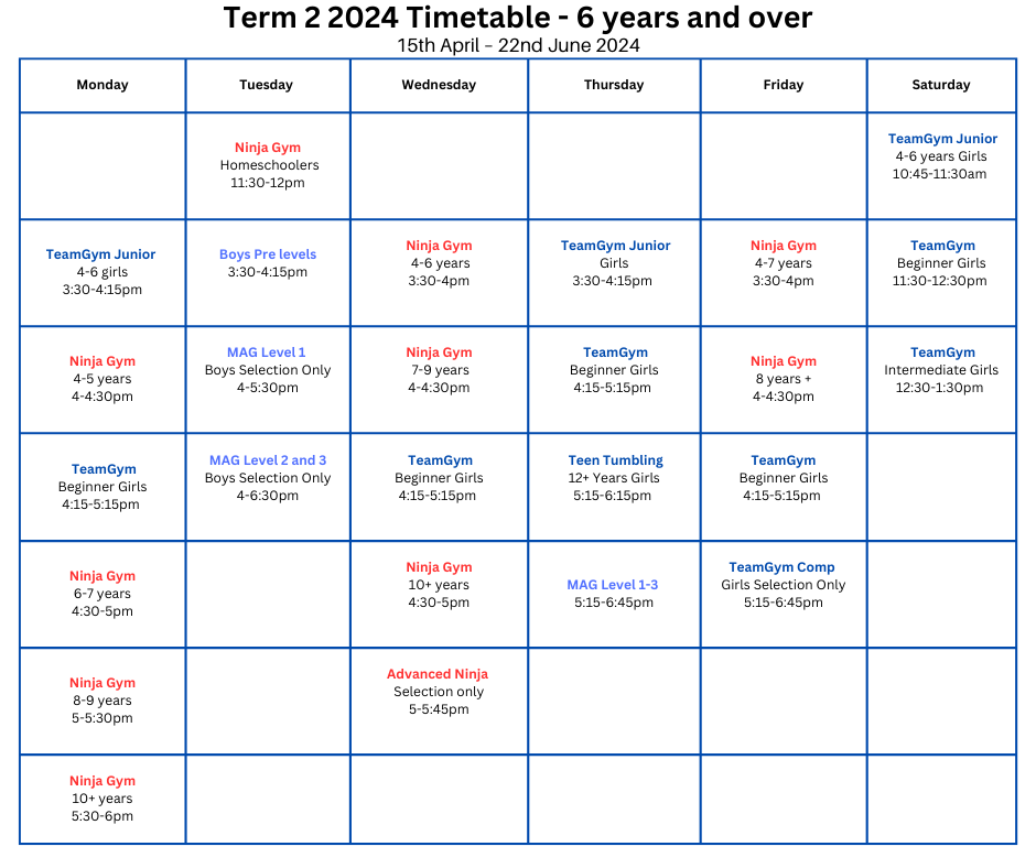 Timetable — Triple Threat Gymnastics