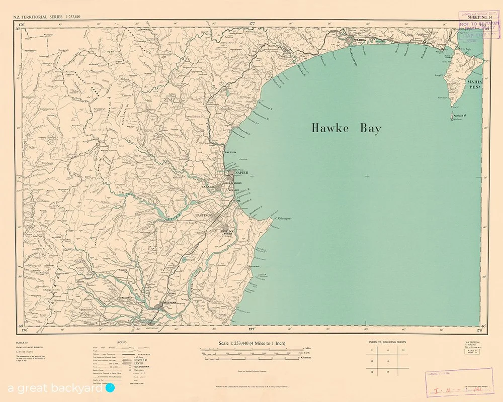 Vintage 'Hawke Bay' Map 1953 | Hand crafted prints made in New Zealand ...