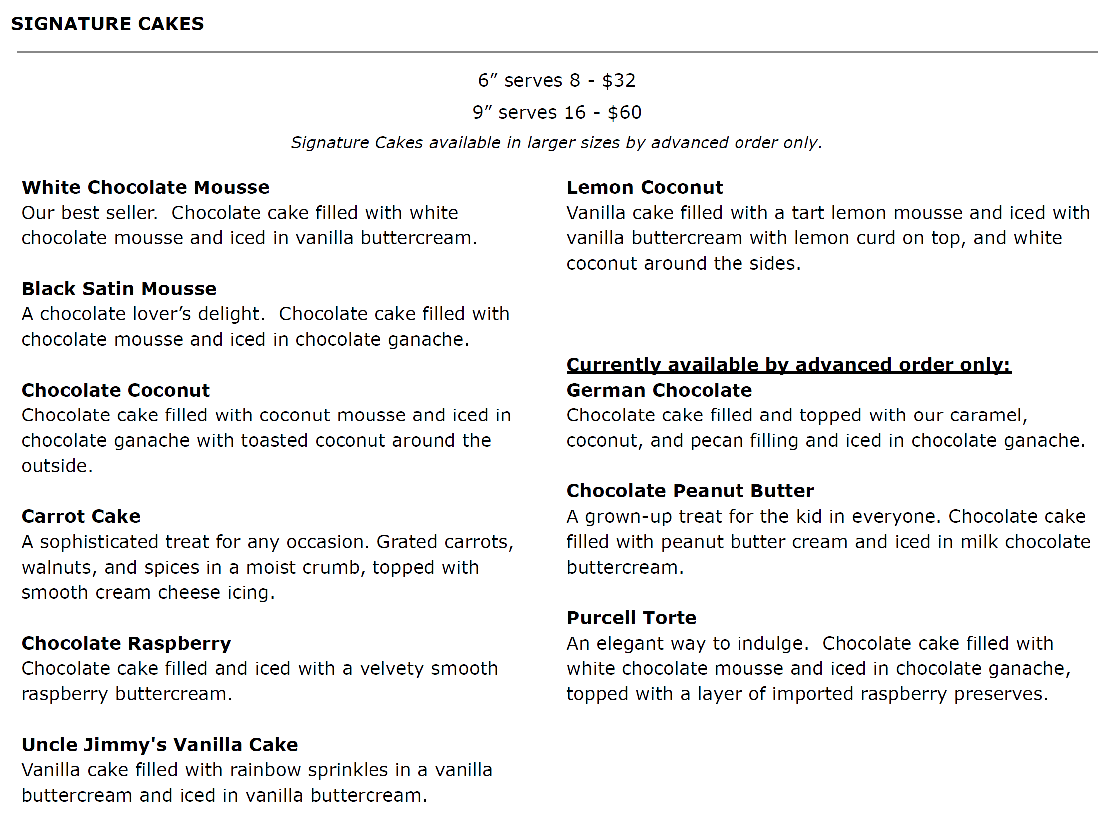 Menu — Take The Cake