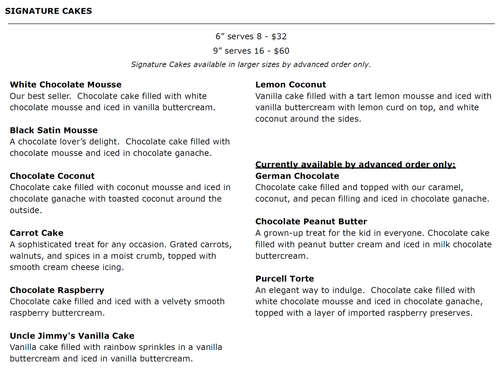 Menu — Take The Cake