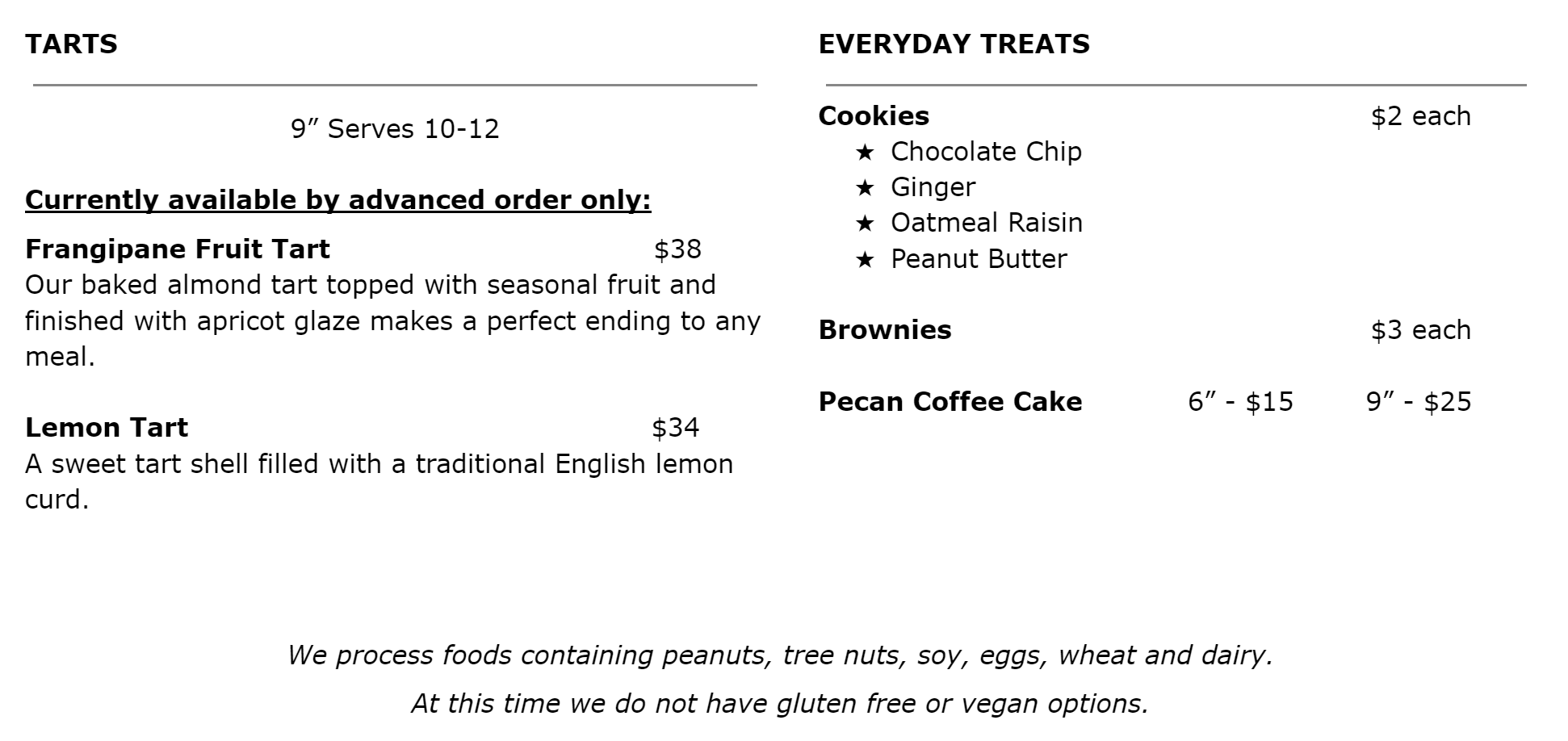 Menu — Take The Cake