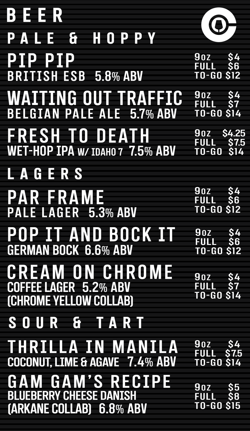 Menu — Contrast Artisan Ales