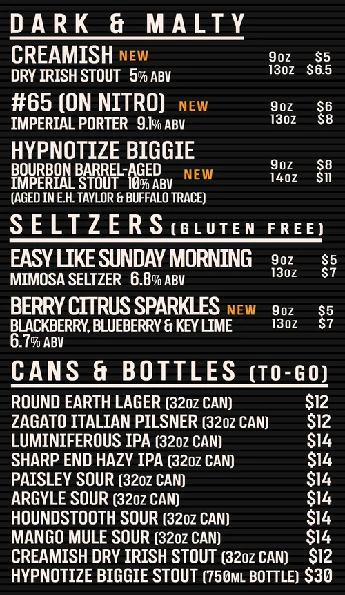 Menu — Contrast Artisan Ales