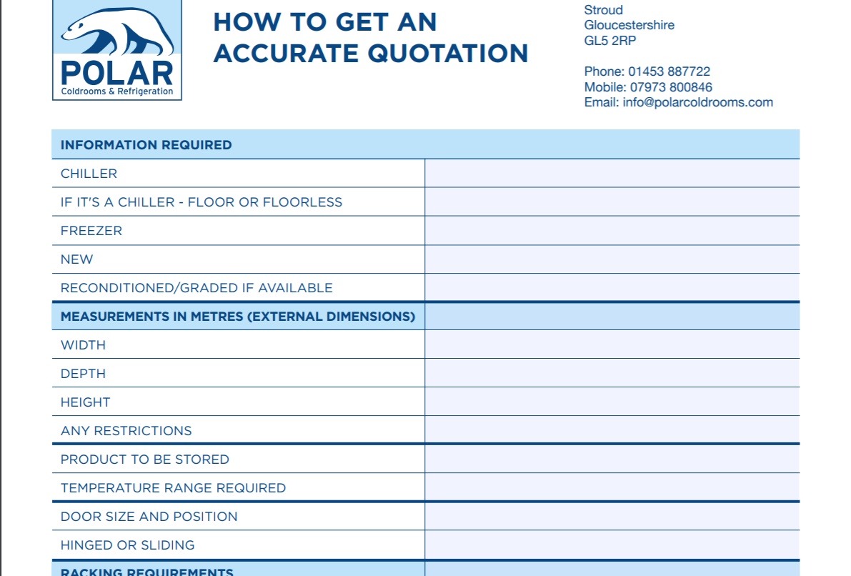 HOW TO GET AN ACCURATE QUOTE — Polar Coldrooms Cold Room & Cold Storage ...