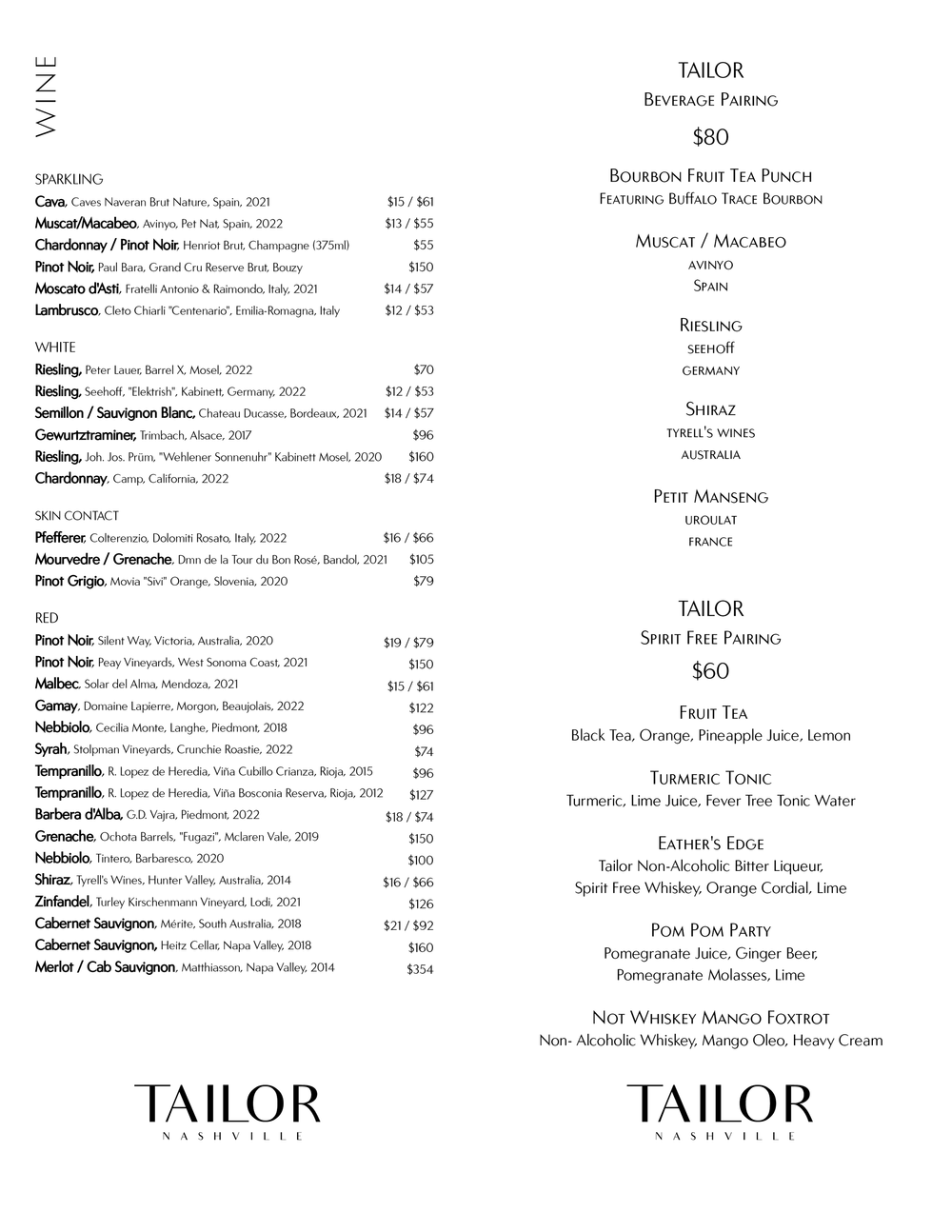 Menu — Tailor Nashville, A Unique Dining Experience