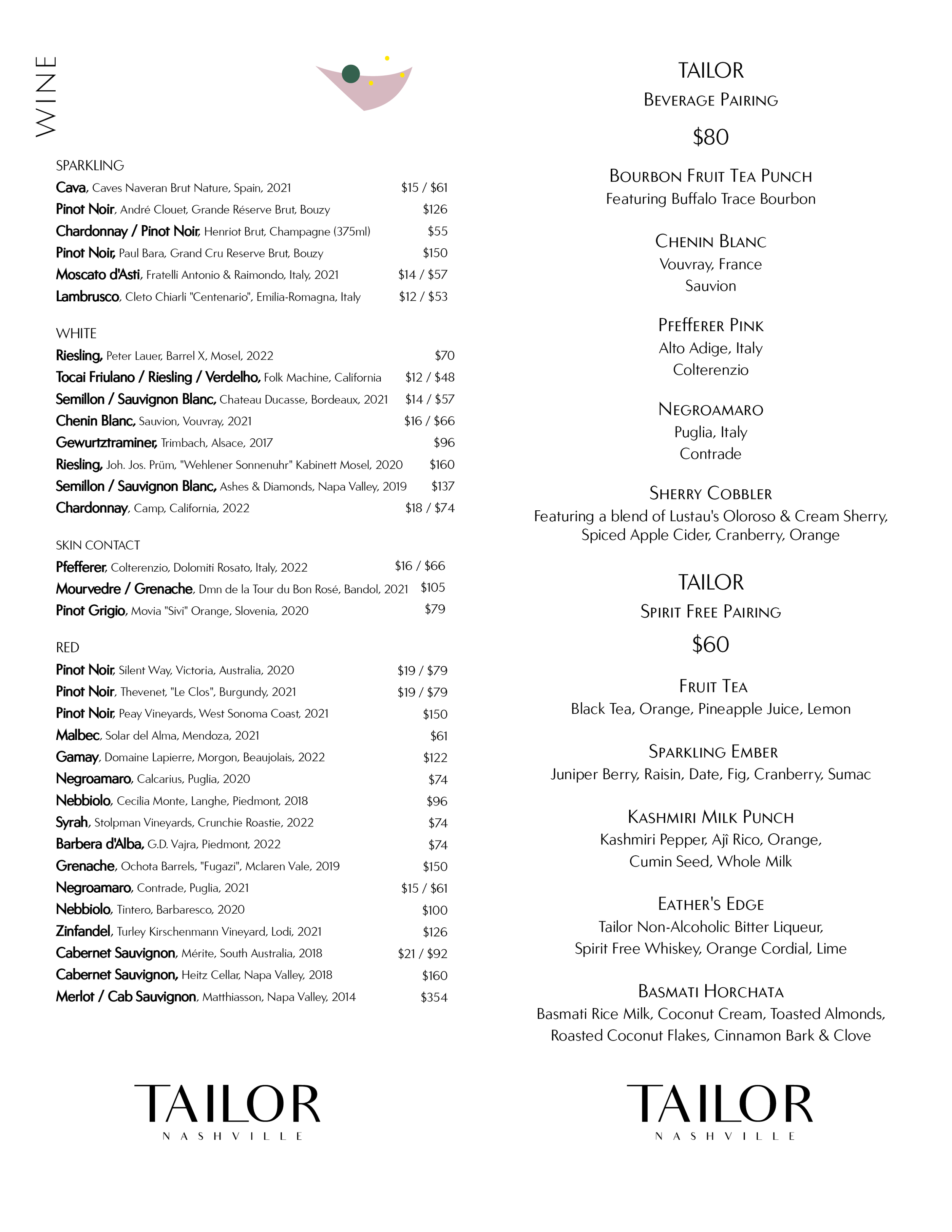 Menu — Tailor Nashville, A Unique Dining Experience