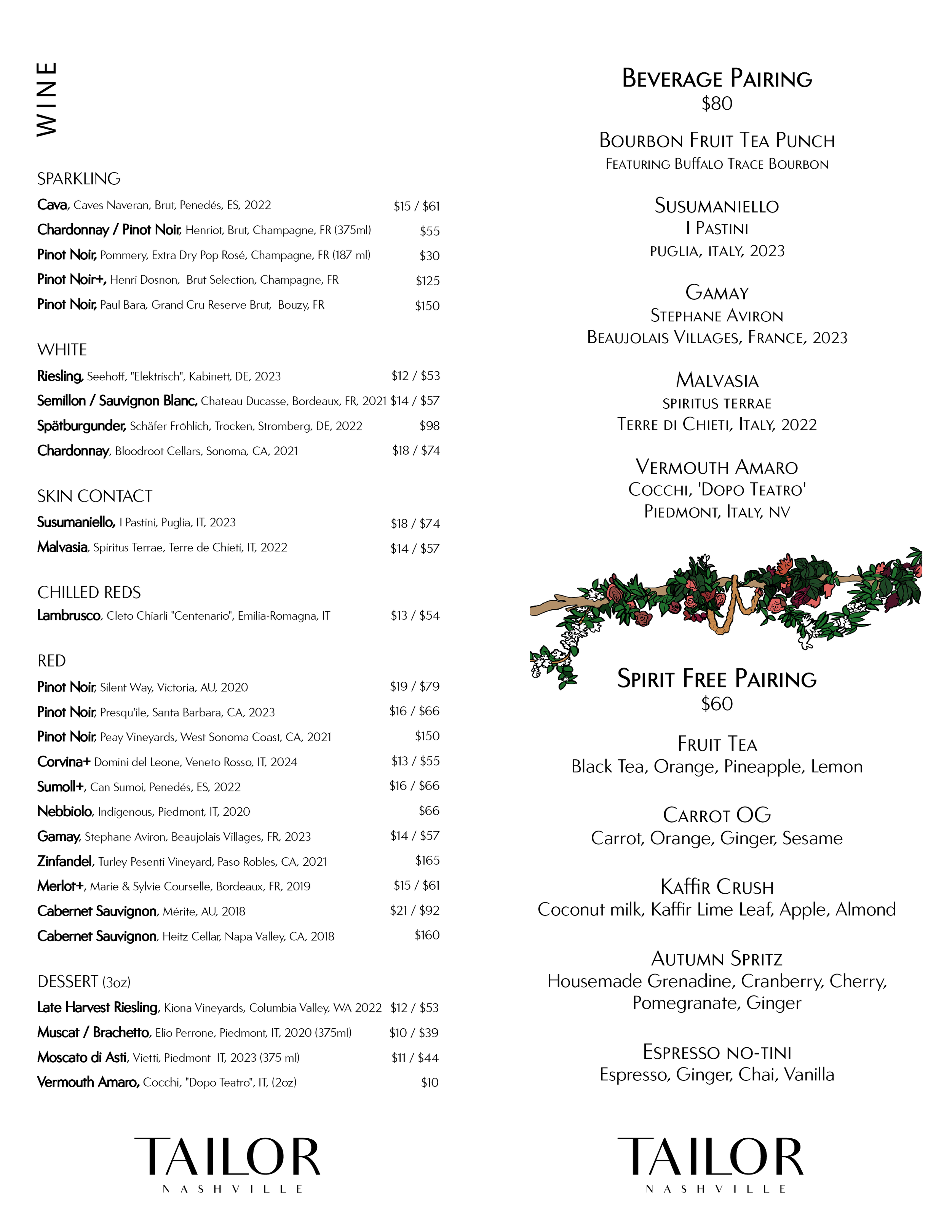 Menu — Tailor Nashville, A Unique Dining Experience