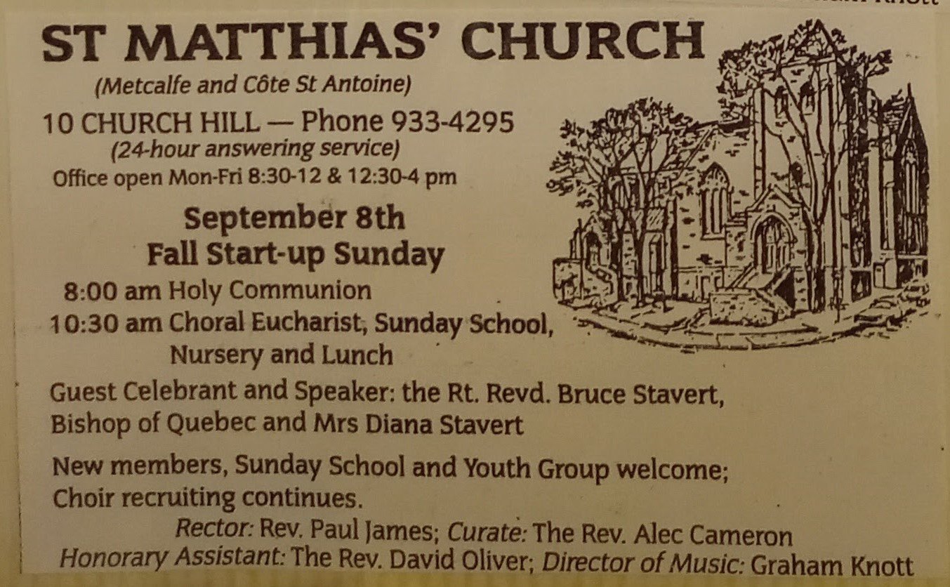 September 10th: Start-Up Sunday — St. Matthias' Anglican Church