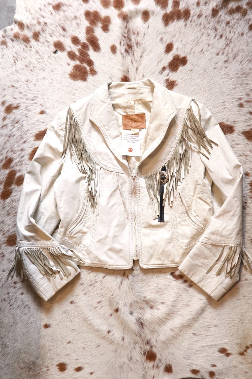White Fringe Leather Jacket Men's Western Leather Jacket, Handmade
