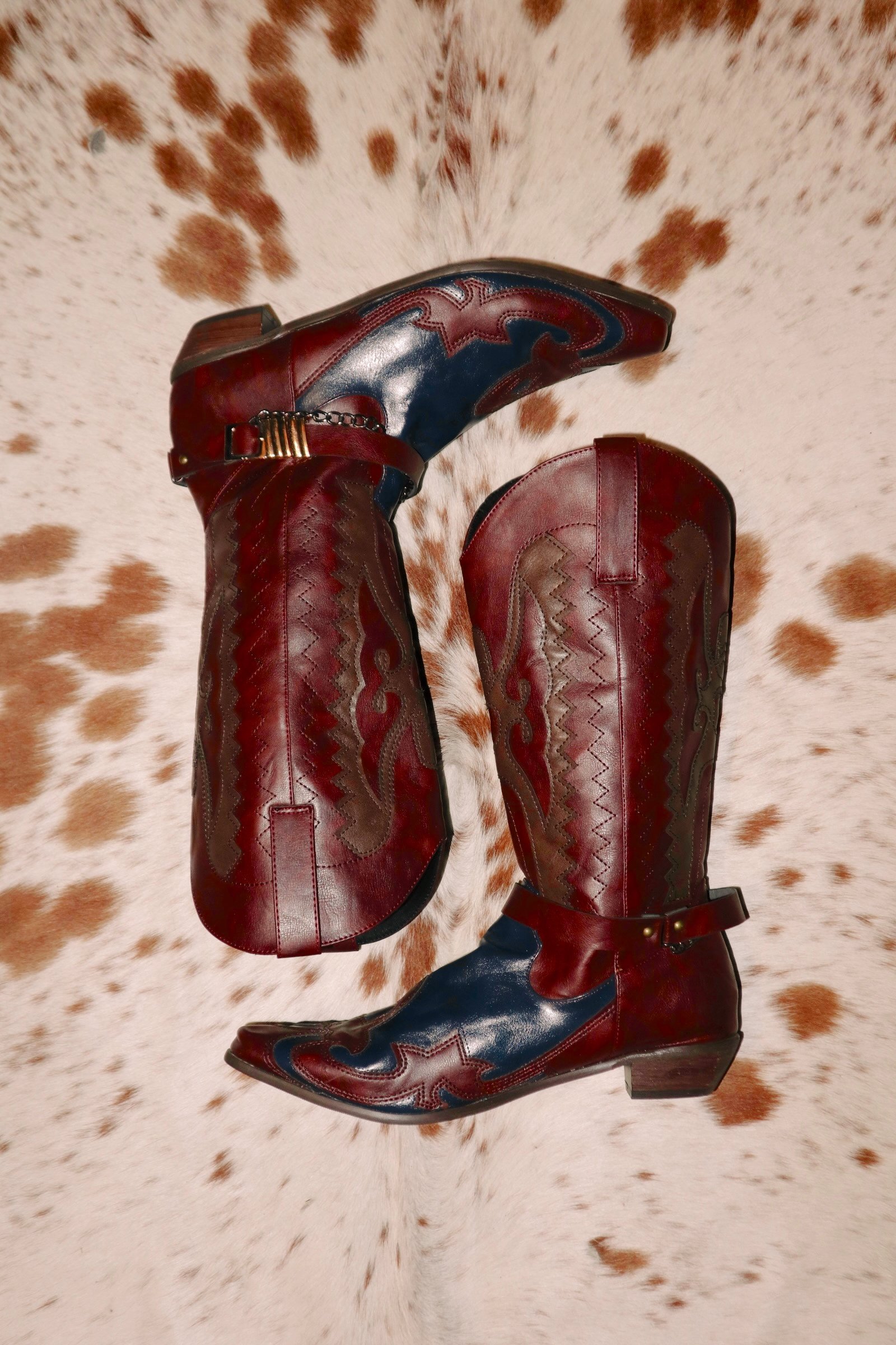 MEN'S VINTAGE BROWN & NAVY WESTERN HARNESS COWBOY BOOTS - 45 / UK 10.5 ...