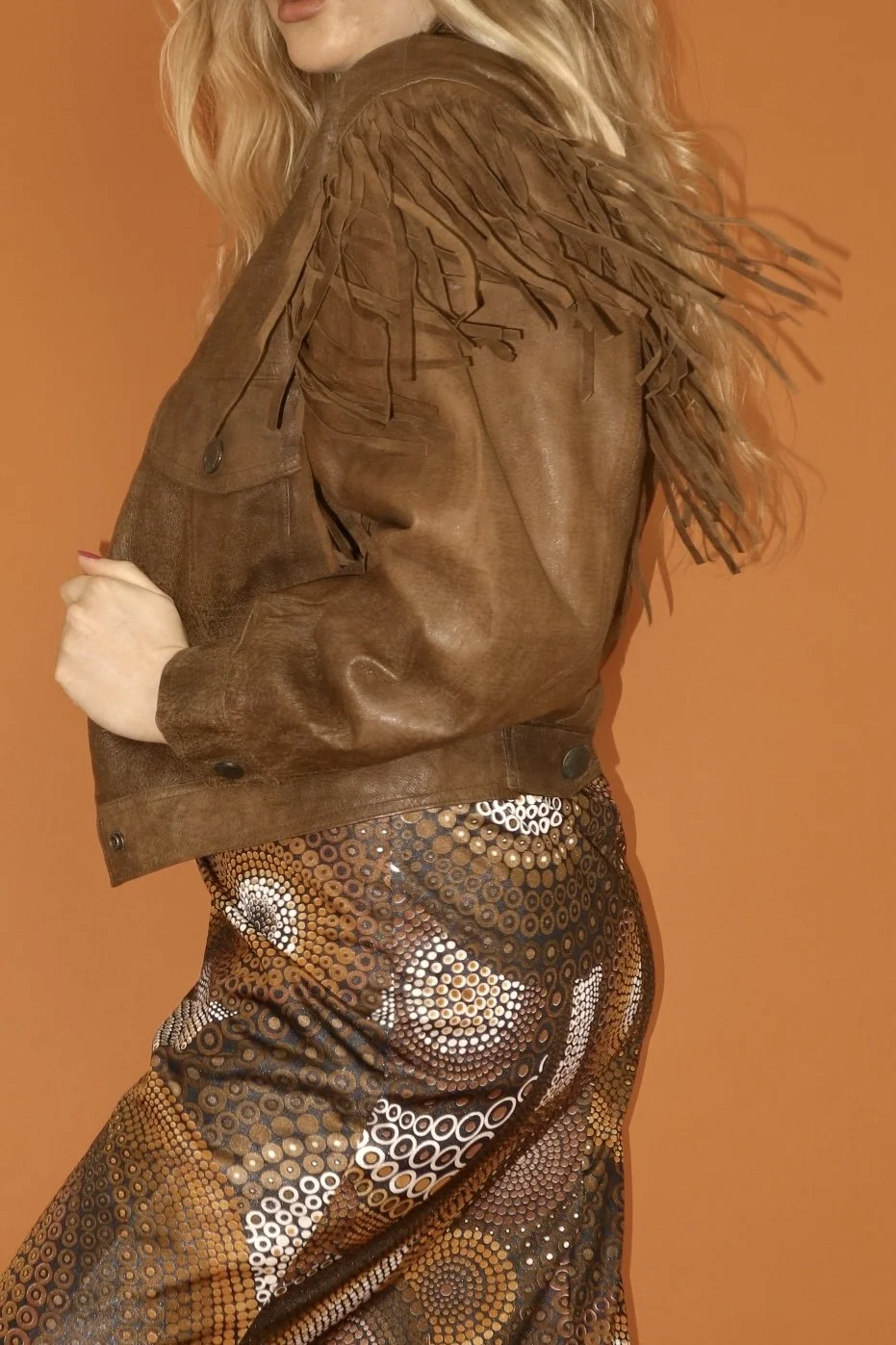 STRANGE DAYS : VINTAGE 80's BROWN LEATHER POPPER BUTTON FRINGED TASSEL ...