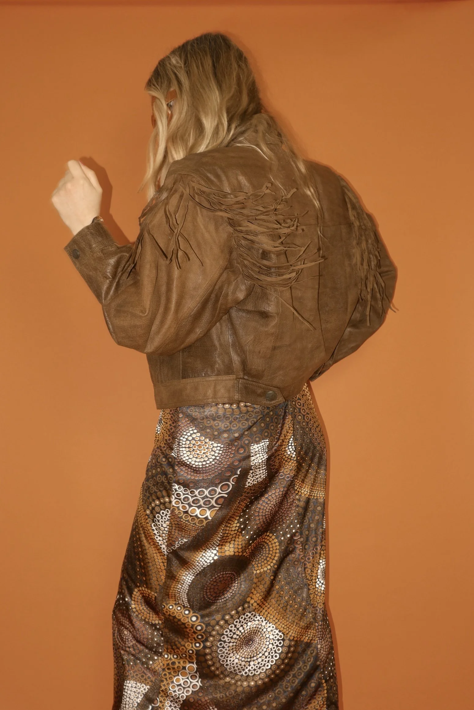 STRANGE DAYS : VINTAGE 80's BROWN LEATHER POPPER BUTTON FRINGED TASSEL ...