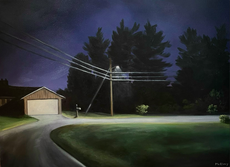 Night time street corner scene with streetlight — Michelle McElroy Art
