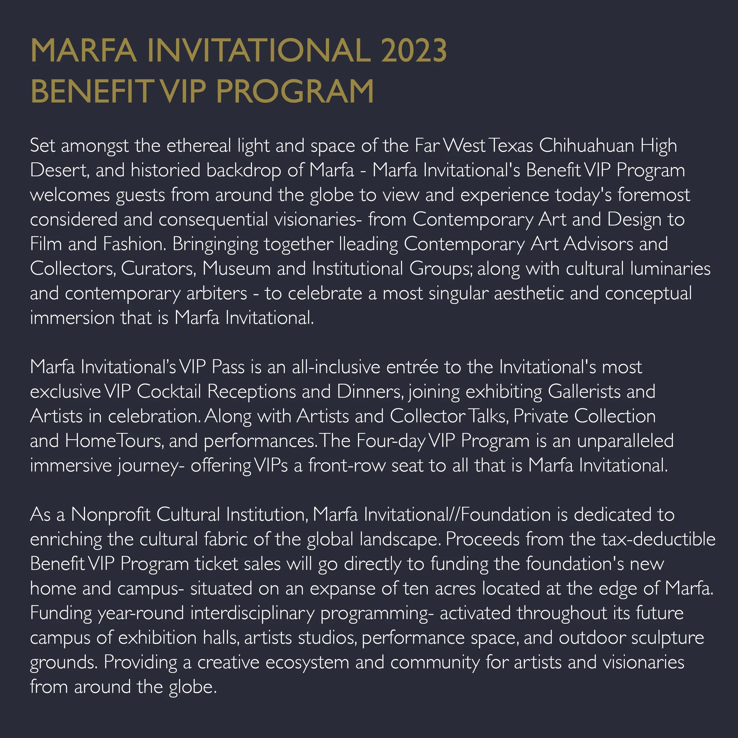 INVITATIONAL — MARFA INVITATIONAL