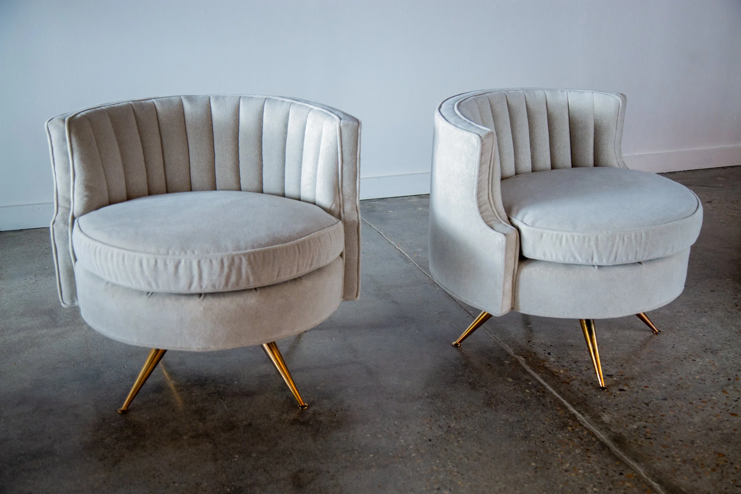 Pair of Channel tufted barrel swivel Chairs by Henry Glass for JG ...