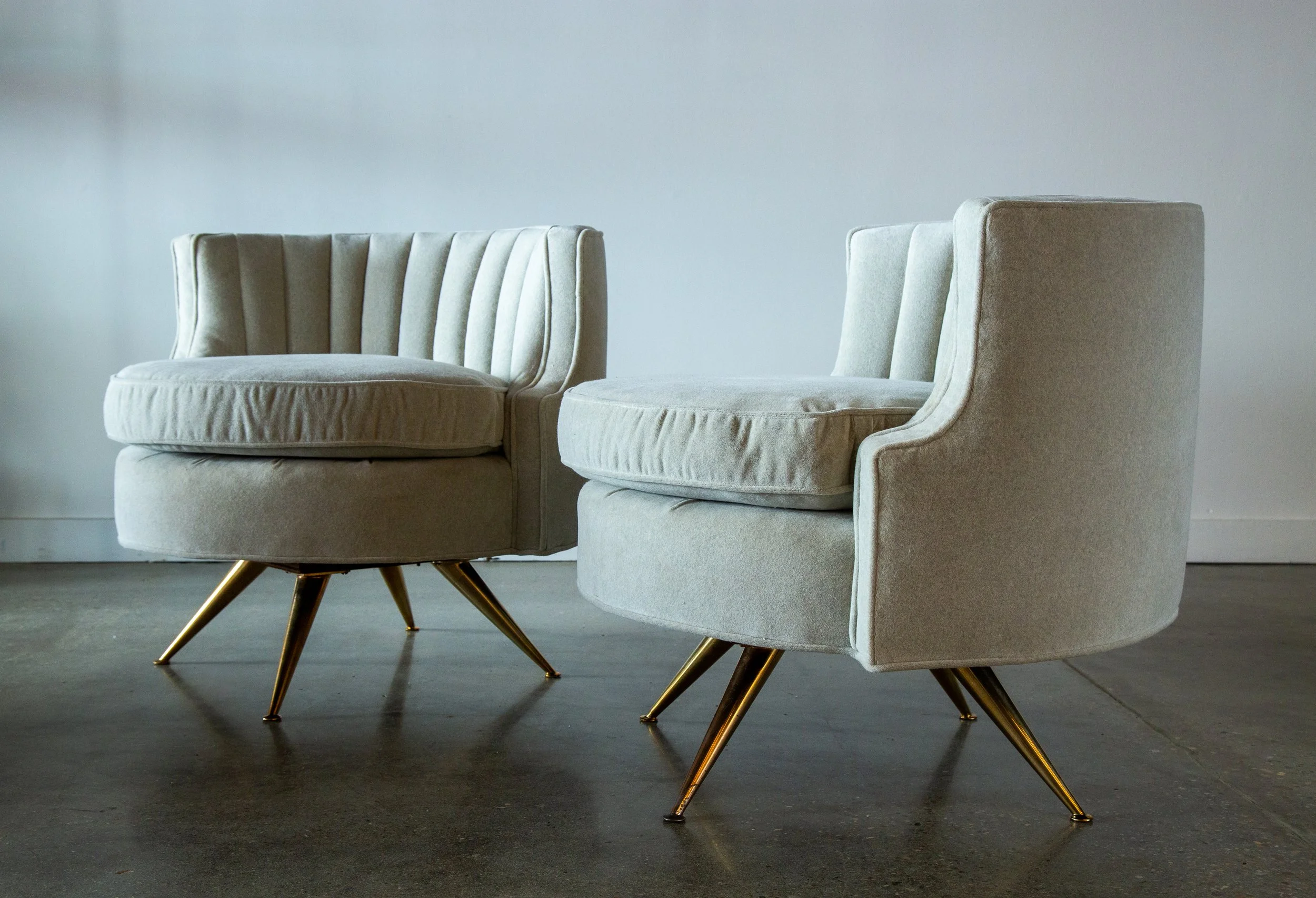 Pair of Channel tufted barrel swivel Chairs by Henry Glass for JG ...