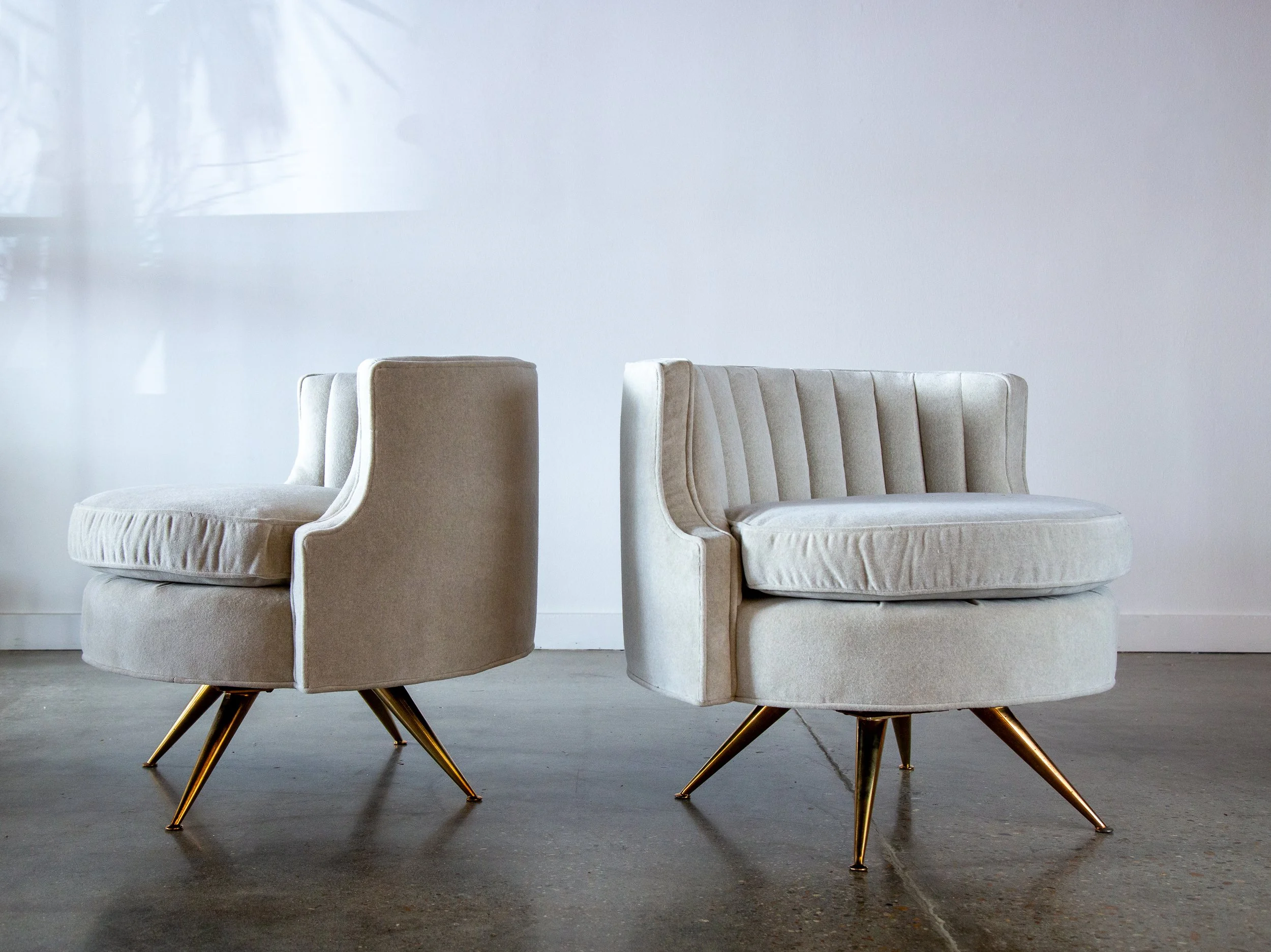 Pair of Channel tufted barrel swivel Chairs by Henry Glass for JG ...