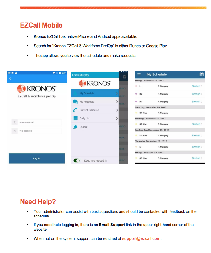 Kronos EZCall Use & Tipsheet — Resident Handbook