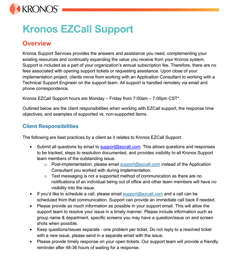 Kronos EZCall Use & Tipsheet — Resident Handbook