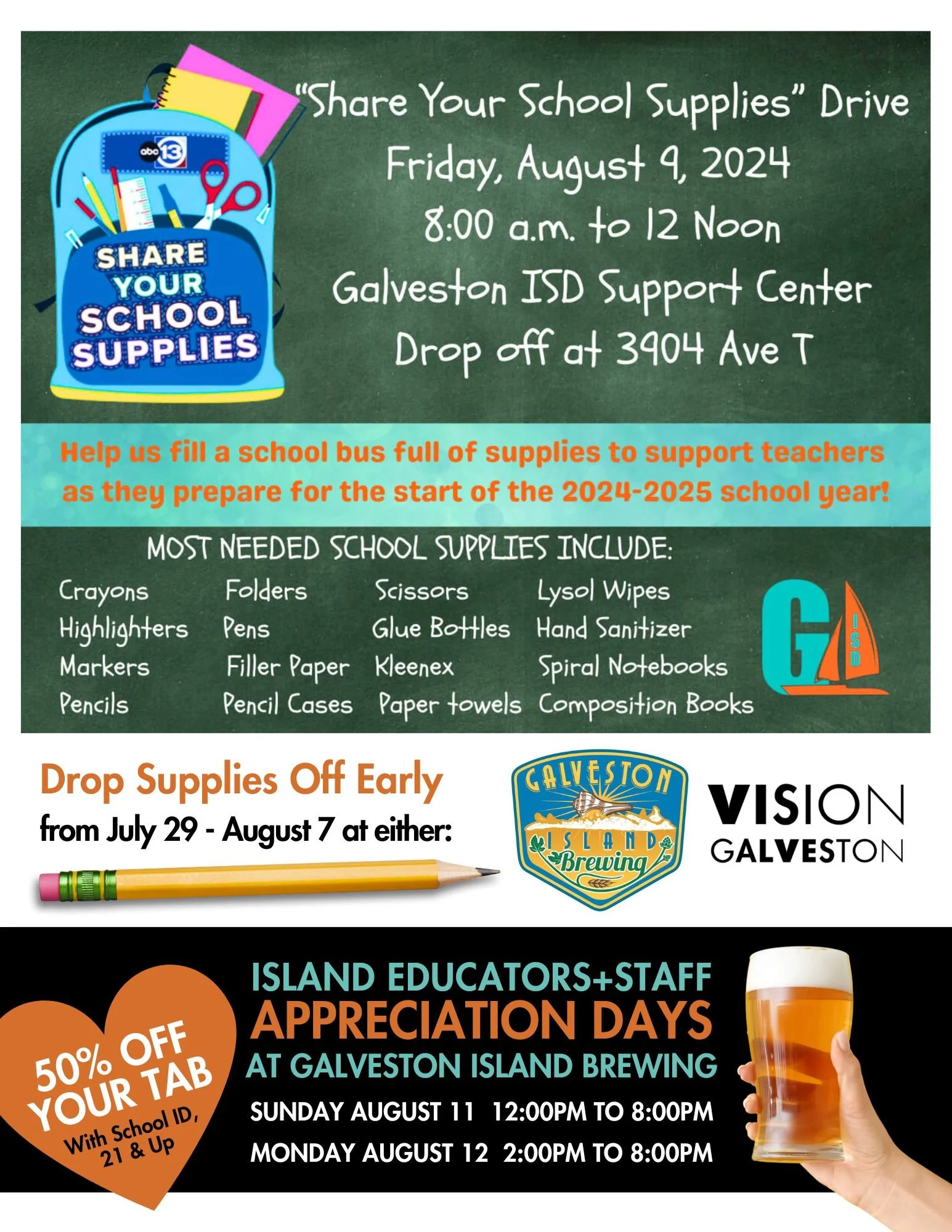 ABC 13 "Share Your School Supplies" Drive — VISION GALVESTON