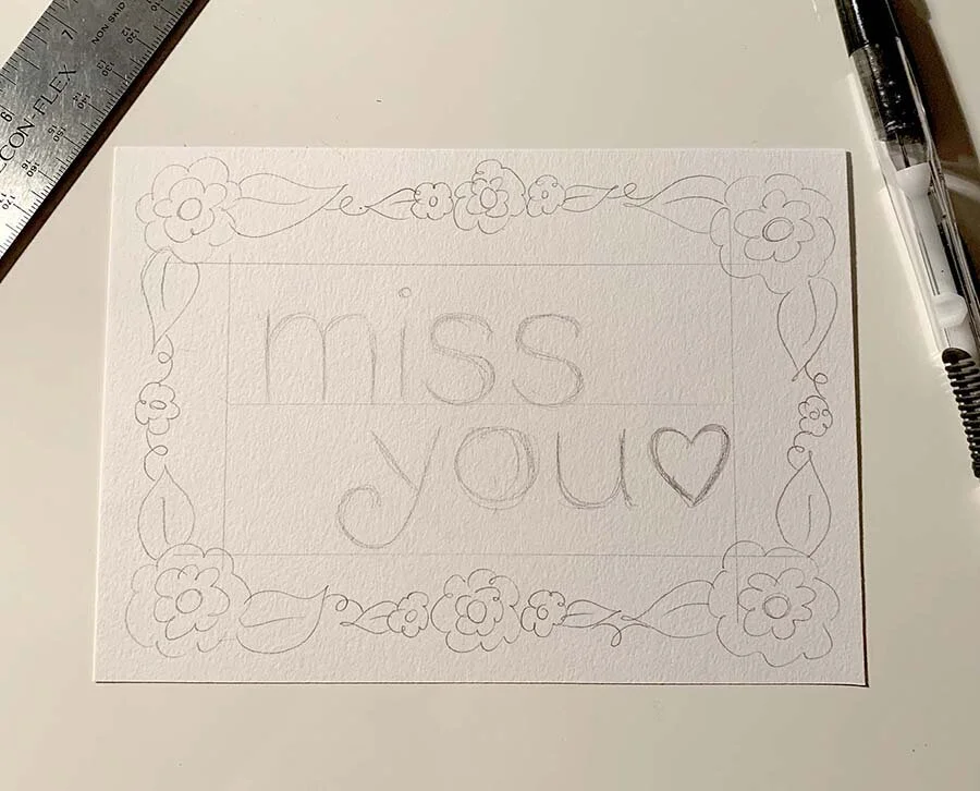 Miss U Lettering Pencil Sketch