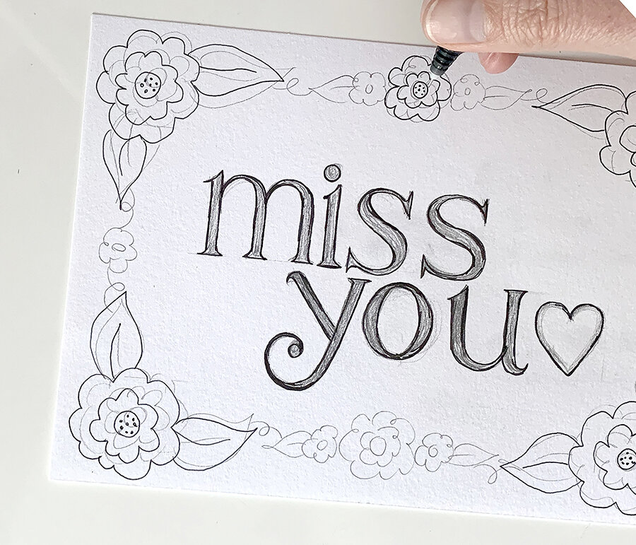 Miss U Lettering Pencil Sketch