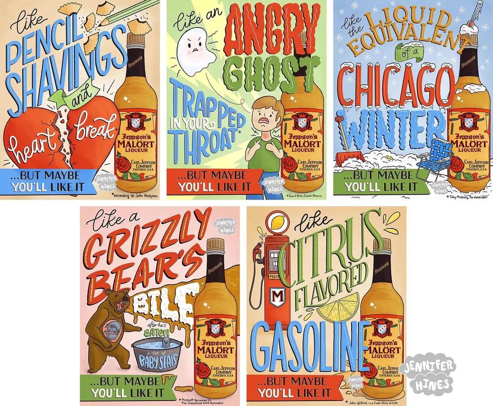 Malort Liqueur Lettering Art Print Illustrations - Alcohol Brand ...